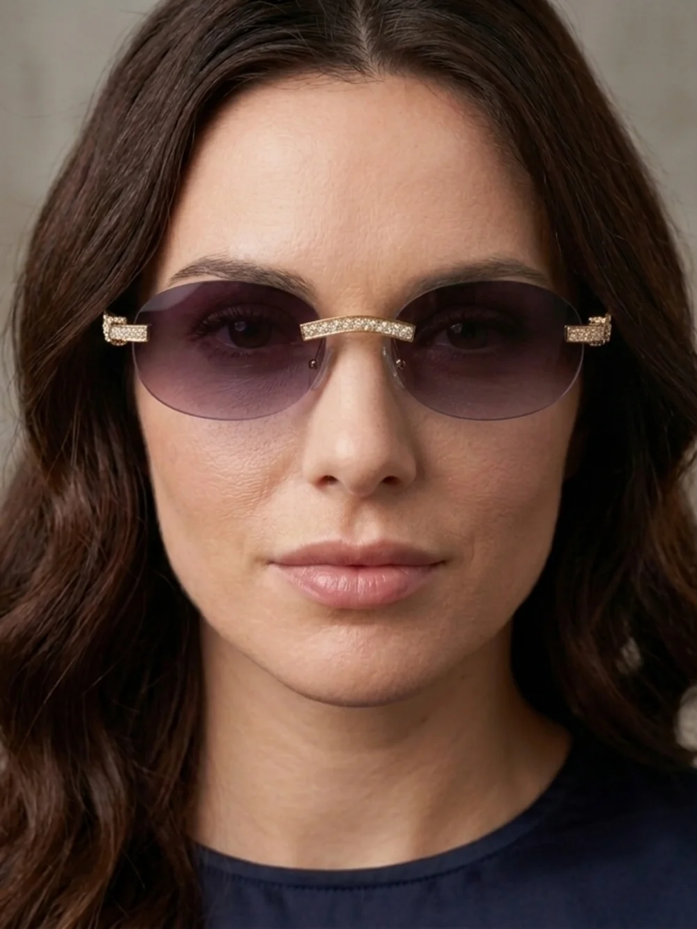 Accessories | Rimless Crystal Bridge Sunglasses In Purple Nwt | Poshmark